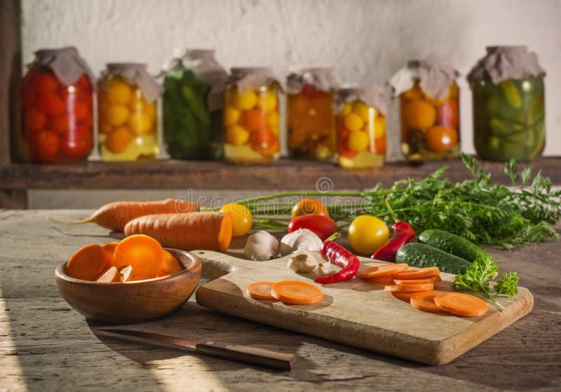 Canned and Fresh Vegetables in Jars Stock Image - Image of carrots ...