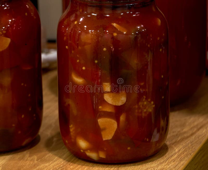 Canned Lecho in Jars is in the Kitchen Stock Image - Image of flower ...