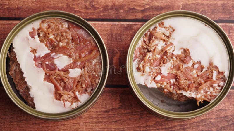 Canned Meat Preparation in a Rustic Kitchen Setting Stock Footage ...