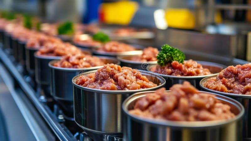 Canned Meat Product Conveyor Belt Production Line Stock Illustration ...