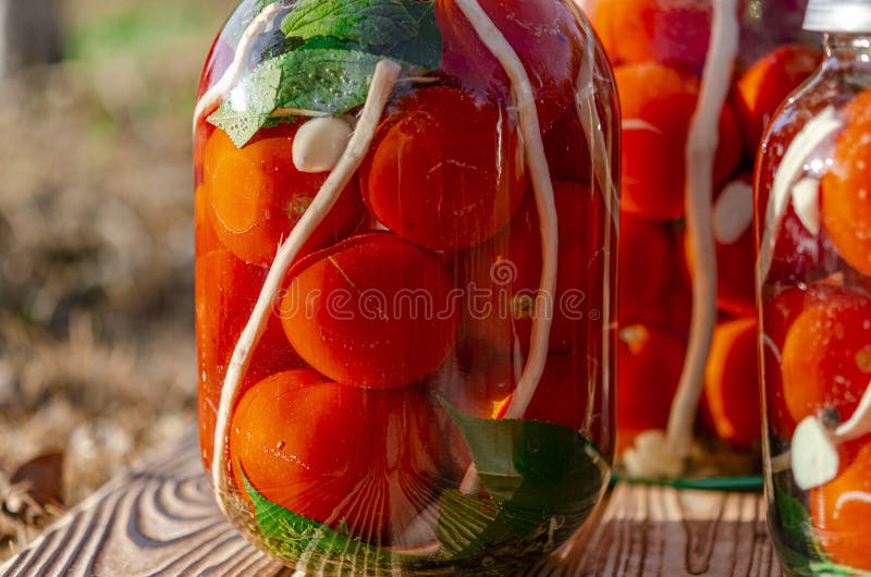 Canned Organic Tomatoes with Herbs in a Jar Stock Image - Image of ...