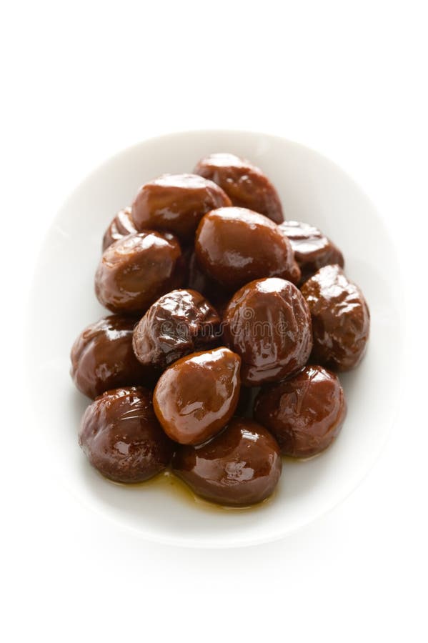 Canned Prunes on a Dish Isolated Stock Image - Image of isolated ...