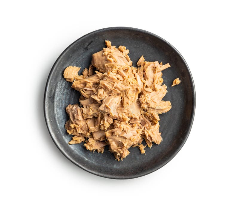 Canned Tuna Fish on Plate Isolated on White Background Stock Photo ...
