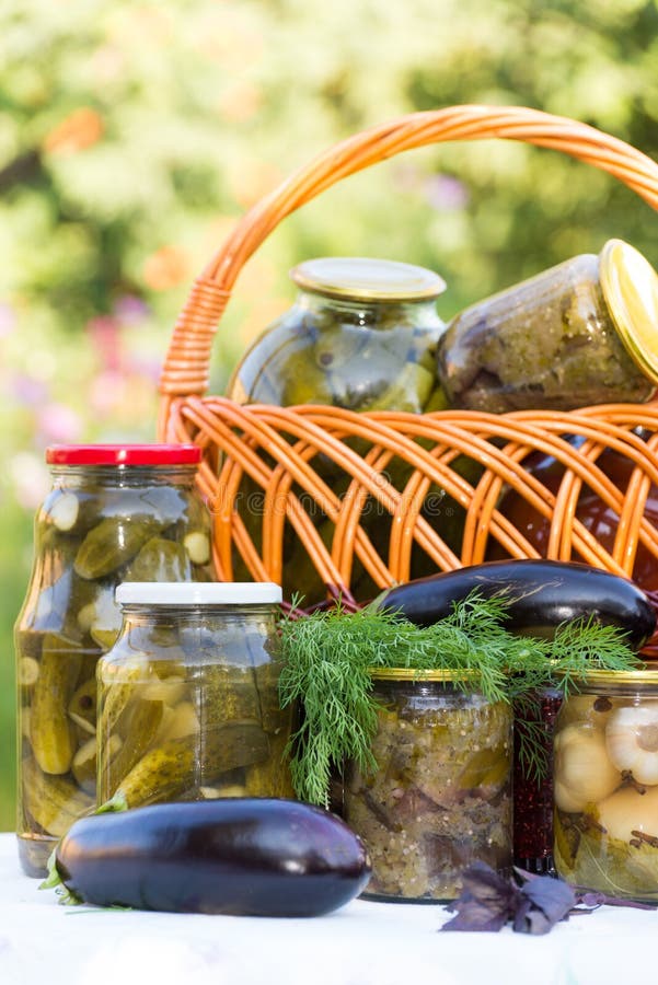 Canned vegetables outdoors stock photo. Image of glass - 34302038