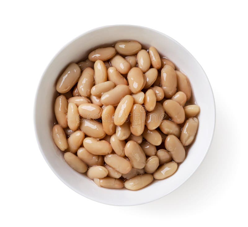 Canned White Beans in a Plate on a White Background. Top View Stock ...