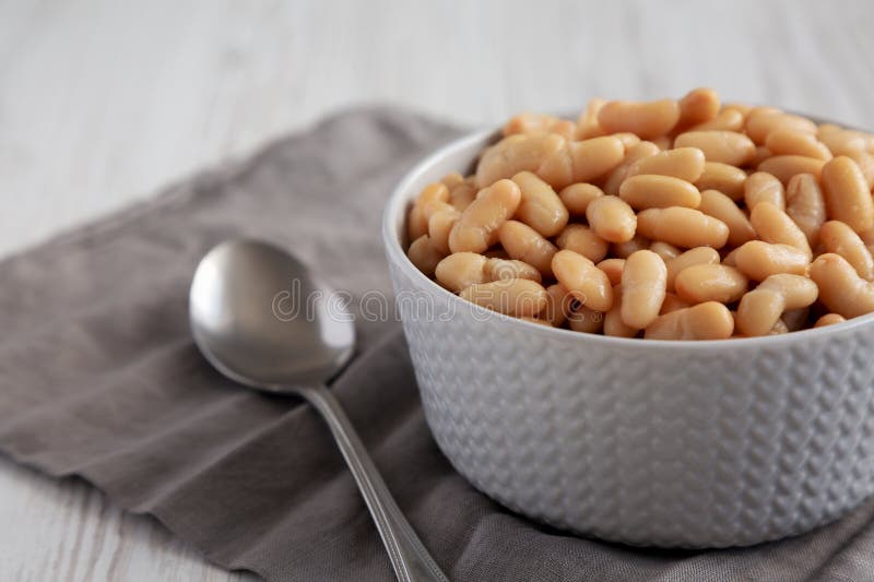 Canned White Cannellini Beans in a Bowl, Side View Stock Photo - Image ...