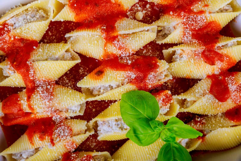 Cannelloni Pasta Shells in Sauce the Bolognese Stock Photo - Image of ...