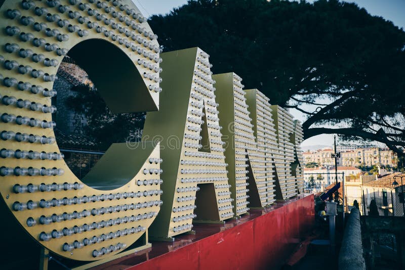 Closeup of the Cannes Sign with Lots of Light Bulbs in Suquet Editorial ...