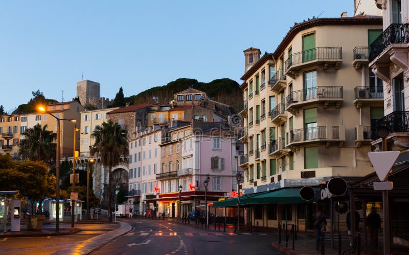Cannes French Riviera Streets and Building in Twilight Stock Image ...