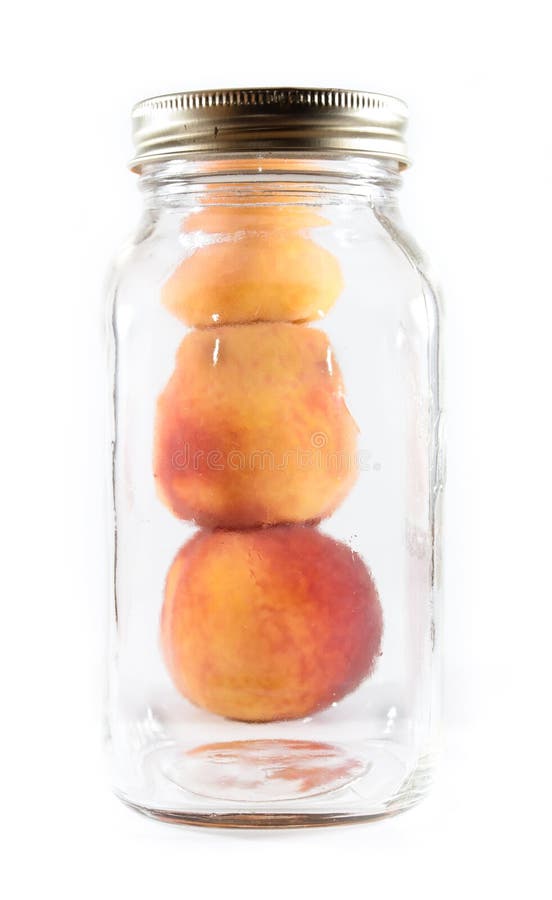 Canning Peaches In A Glass Jar Stock Photo - Image of peach, fruity ...