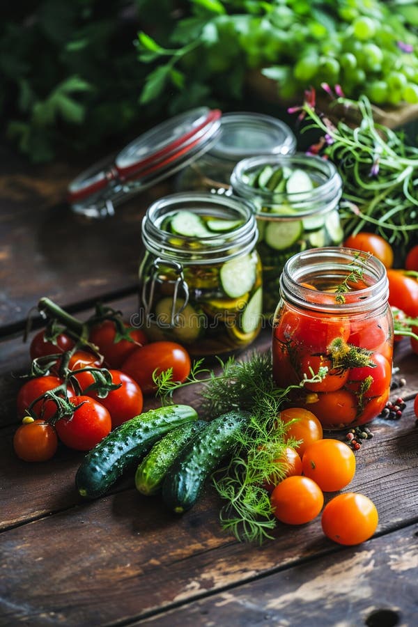 Canning Vegetables in a Jar. Selective Focus Stock Illustration ...