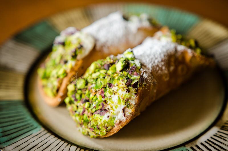 Cannoli with pistachio stock photo. Image of sugar, fried - 51657664