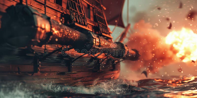 Cannon Fire on the High Seas. Created by Generative Artificial ...