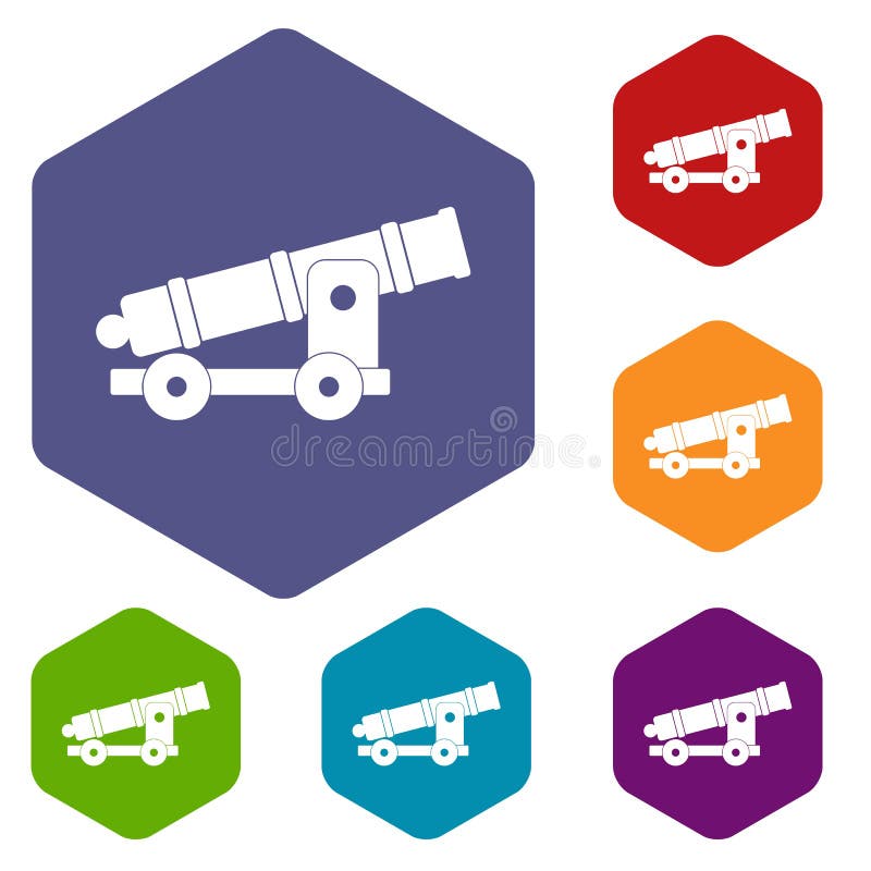 Cannon icons set hexagon stock vector. Illustration of historic - 91324104