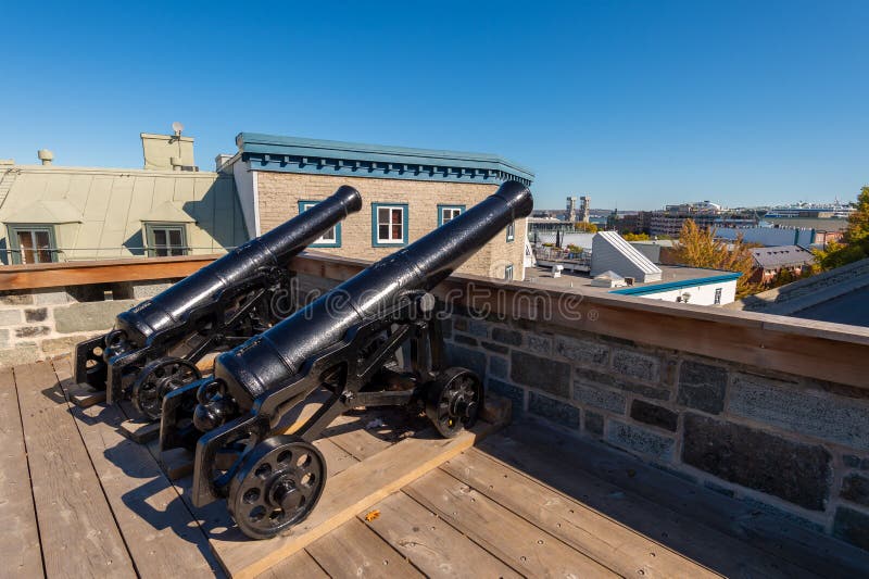 Cannons on the Defensive City Wall of Old Quebec City Editorial Stock ...