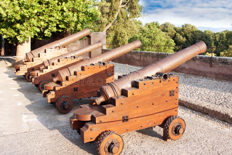 Cannons at Old Fortress in Medieval Town of Granada. Spain Stock Image ...