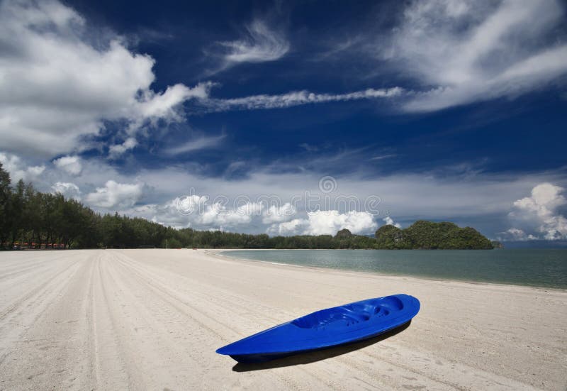 Canoe on the Beach on a Clear Blue Sky. Stock Image - Image of canoeing ...