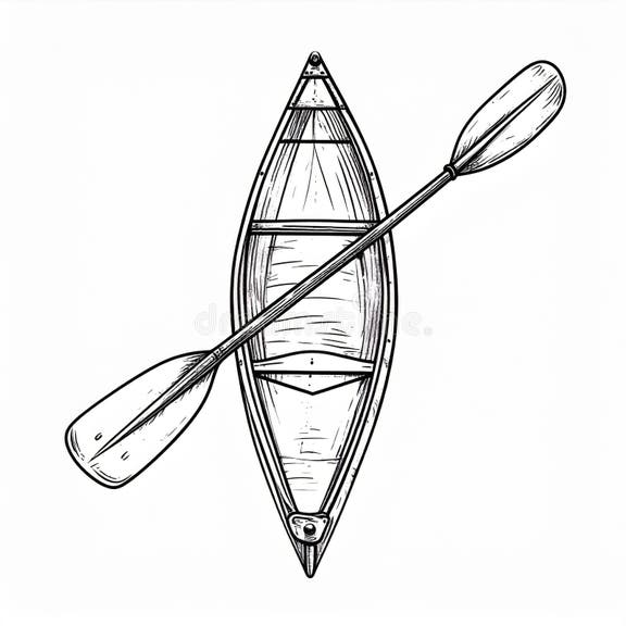 Canoe and Paddle Overhead Line Drawing Illustration Stock Illustration ...