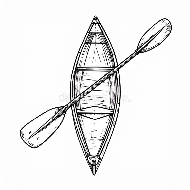 Canoe and Paddle Overhead Line Drawing Illustration Stock Illustration ...