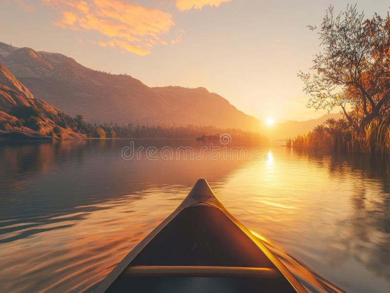 Canoe on River Sunset stock image. Image of relaxing - 388100165