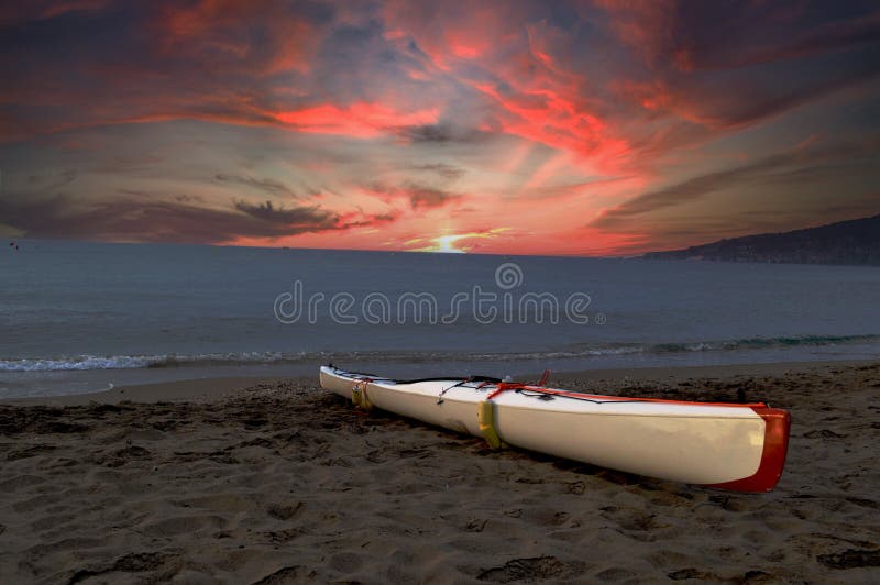 Canoe on the Sand on the Beach Stock Photo - Image of love, lying ...