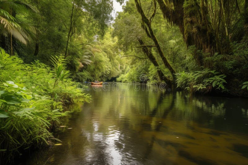 Canoeing and Kayaking Down a Tranquil River, Surrounded by Lush ...