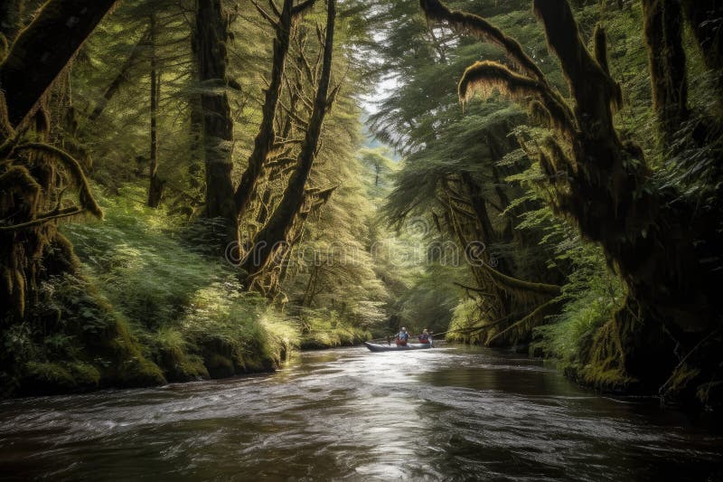 Canoeing and Kayaking in a Scenic Forest, with Towering Trees and ...