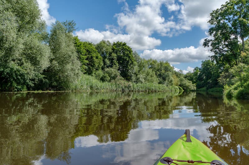 Canoeing on a Quiet River. Journey in Kayaks on the River. Active Rest ...