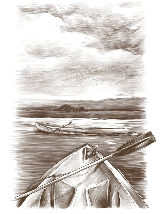 Canoes Float on the Water One Stands Sideways the Second only Visible ...