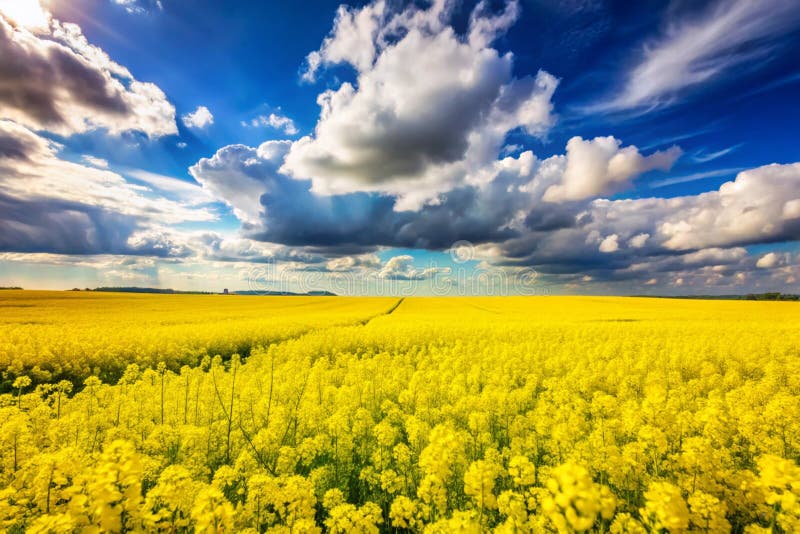 Canola Field in Spring stock illustration. Illustration of springtime ...