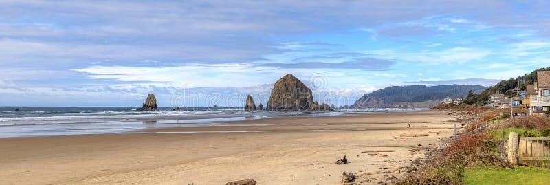Canon Beach Rocks and Surf Panorama Oregon Stock Image - Image of canon ...