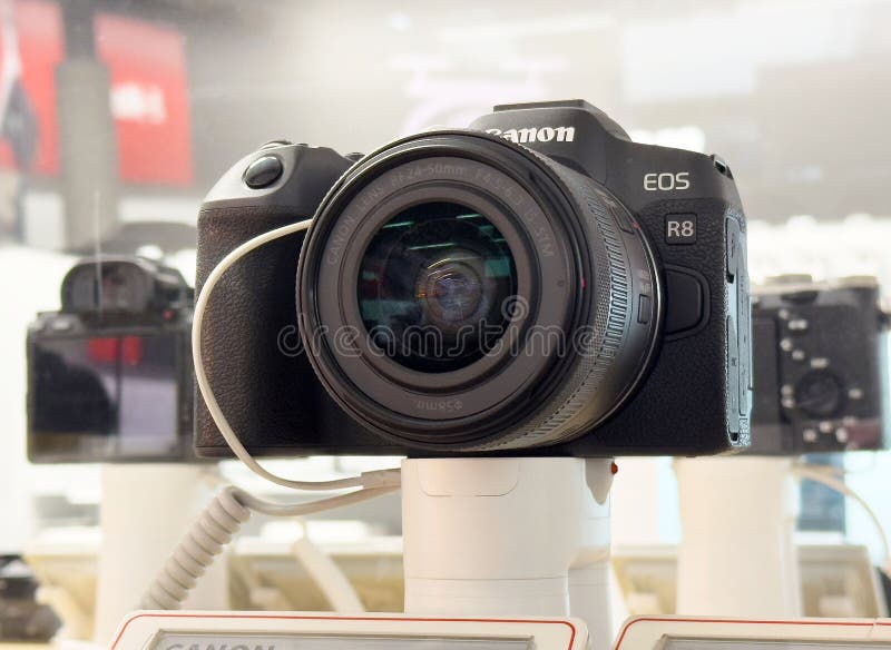Canon Eos R8 Mirrorless Camera on Display with Lens and Accessories ...
