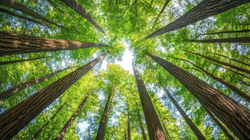 Canopy of Green a Low Angle View of Towering Trees in the Forest ...