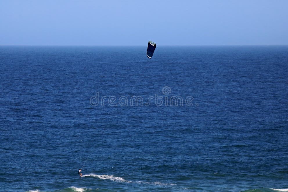 Canopy of Kite Surfer in the Wind Over the Ocean Stock Image - Image of ...