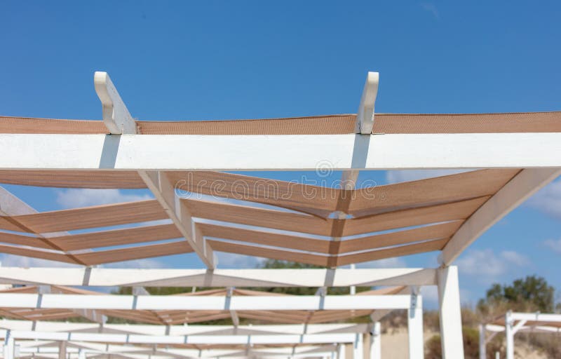 Canopy with White Fabric on the Beach Stock Image - Image of tourism ...
