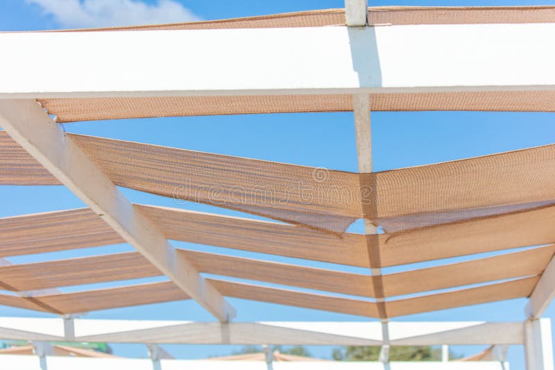 Canopy with White Fabric on the Beach Stock Image - Image of fabric ...
