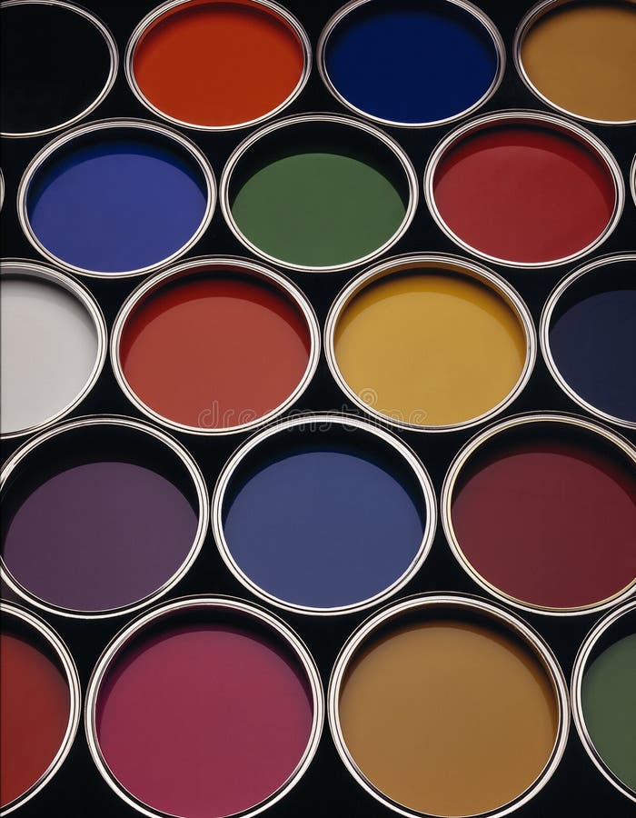 Cans of coloured paint stock photo. Image of arty, design - 96900496