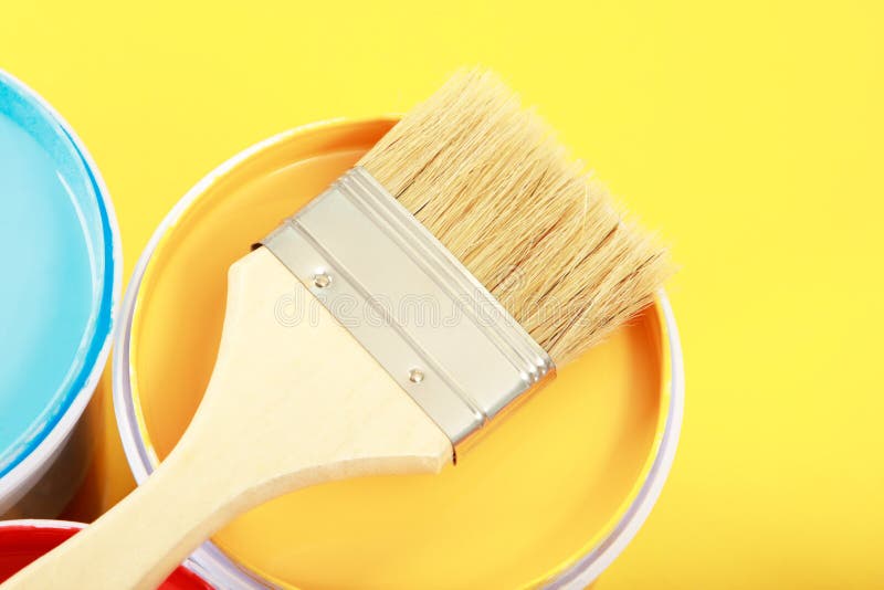 The Cans of Interior Wall Paint is Placed Stock Image - Image of tool ...