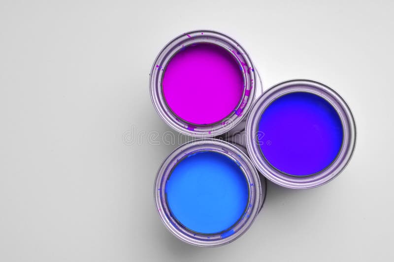 Abstract Colorful Cans of Paint, Primary Colors & Paint Brush, Y Stock ...
