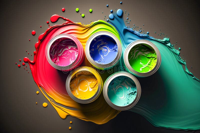 Cans of Paint of Different Colors, Top View. Generative AI Stock Image ...