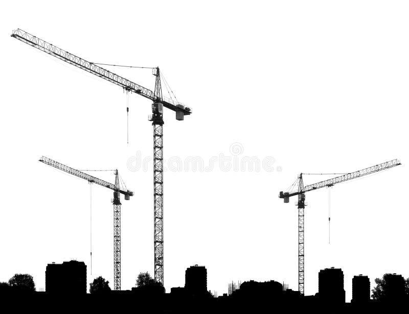 Cantiere Con Le Gru E Le Costruzioni Delle Siluette Immagine Stock ...