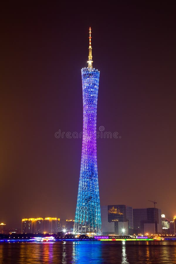 Canton Tower at night editorial stock photo. Image of high - 26989238