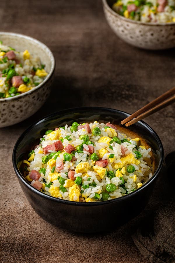 Cantonese Fried Rice with Egg, Green Pea, Ham Steak Spring Onion, Ribe ...