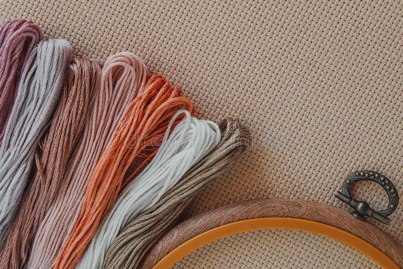 Canva Aida Beige and Multi-colored Thread Mouline Thread, Cross-stitch ...