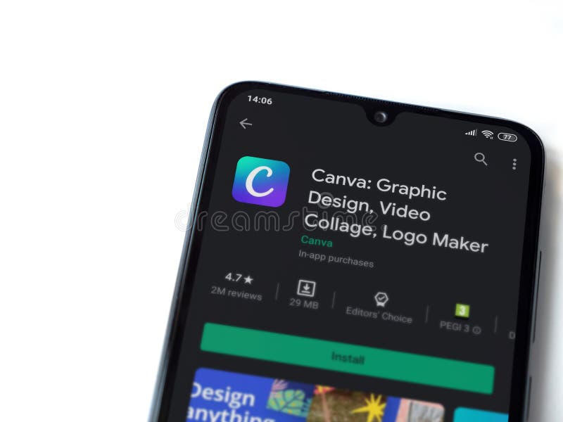 Canva - Graphic Design App Play Store Page on the Display of a Black ... Canva - Graphic Design App Play Store Page on the Display of a Black ...