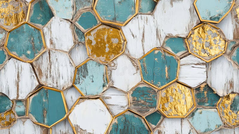 A Canvas Abstract Mural with Golden Grain Textures, White Lattice, and ...