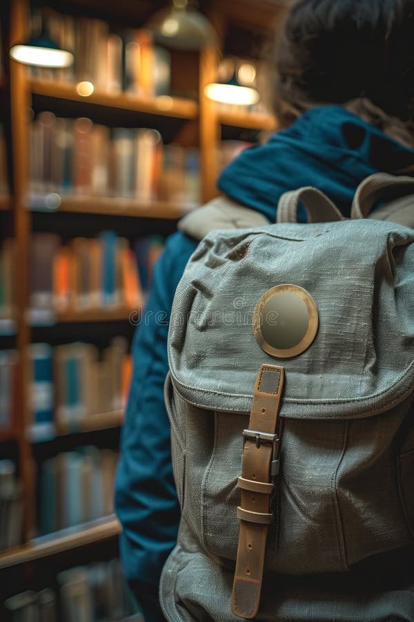 Canvas Backpack Against Library Backdrop, Representing Academic ...