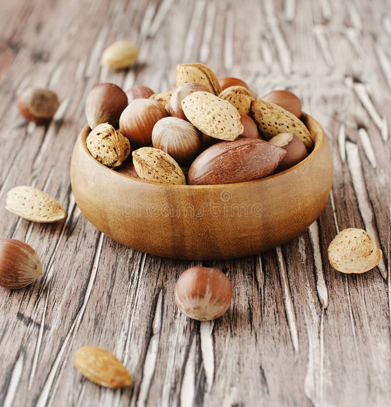 Canvas Bag with Nuts on a Wooden Table Stock Image - Image of seed ...