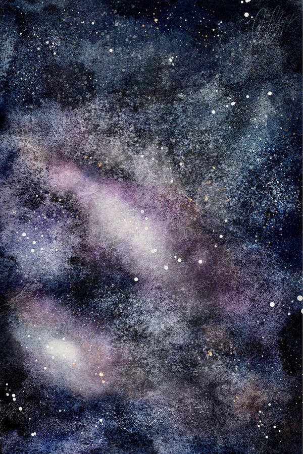 Deep Space and Nebulae, Painted in Watercolor Stock Image - Image of ...