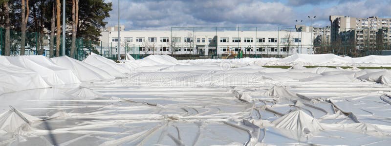 The Canvas Dome of the Inflatable Stadium Collapsed during the Winter ...